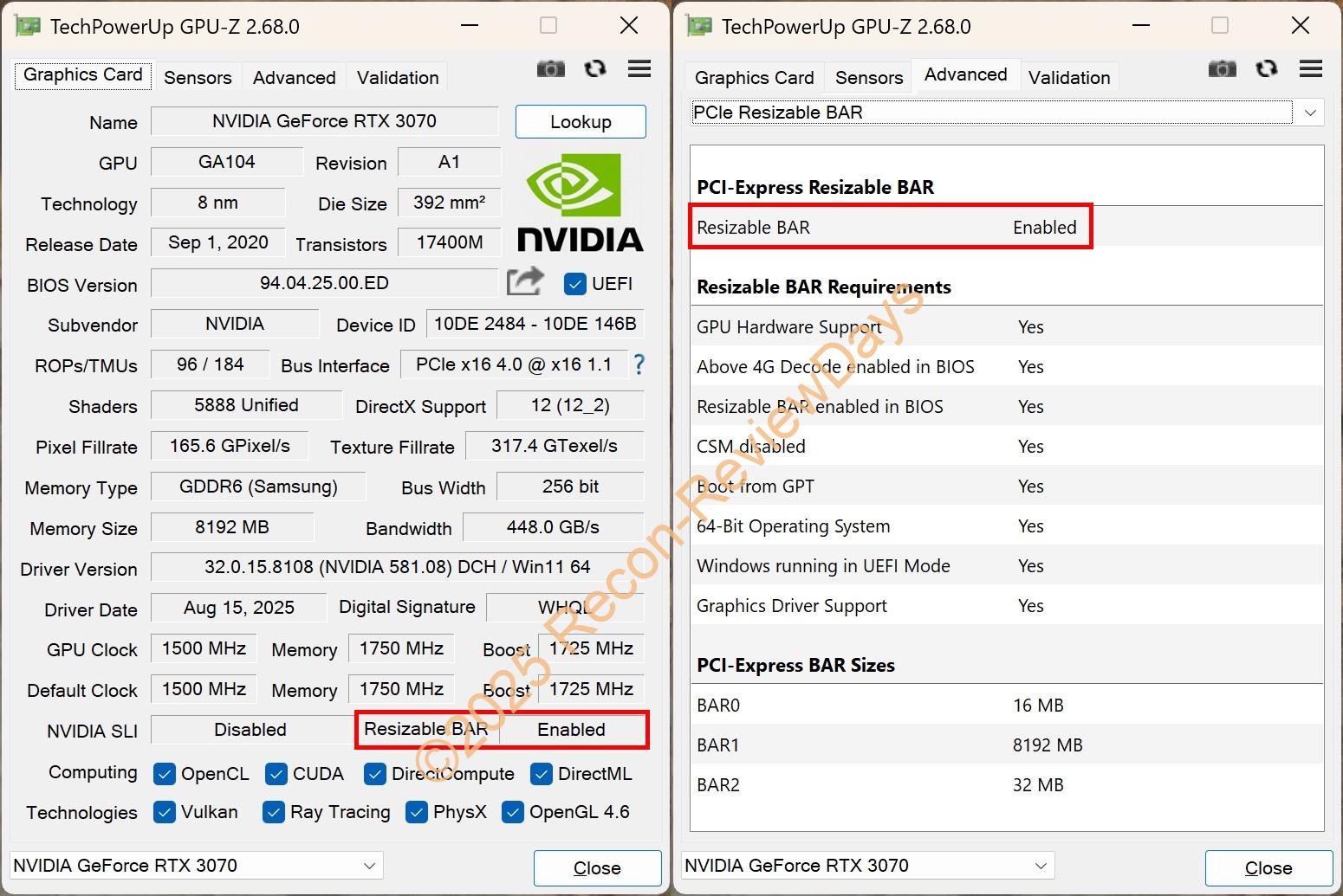 NVIDIA GeForce RTX 3070 Founders EditionのResizable BAR対応VBIOSにアップデートする方法について – Recon-ReviewDays